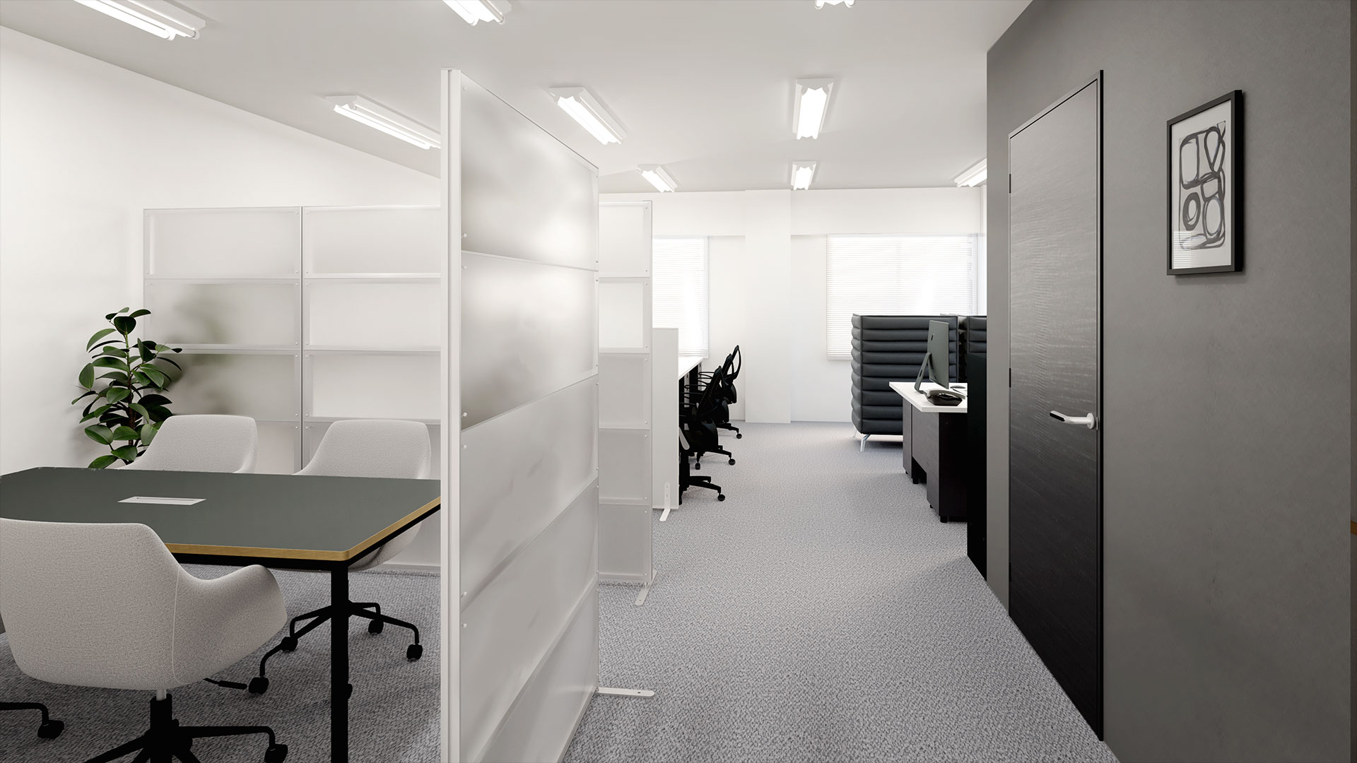 【約14坪・7人用】小規模で叶えるおしゃれで多機能なモノトーンオフィス - スタイルブック