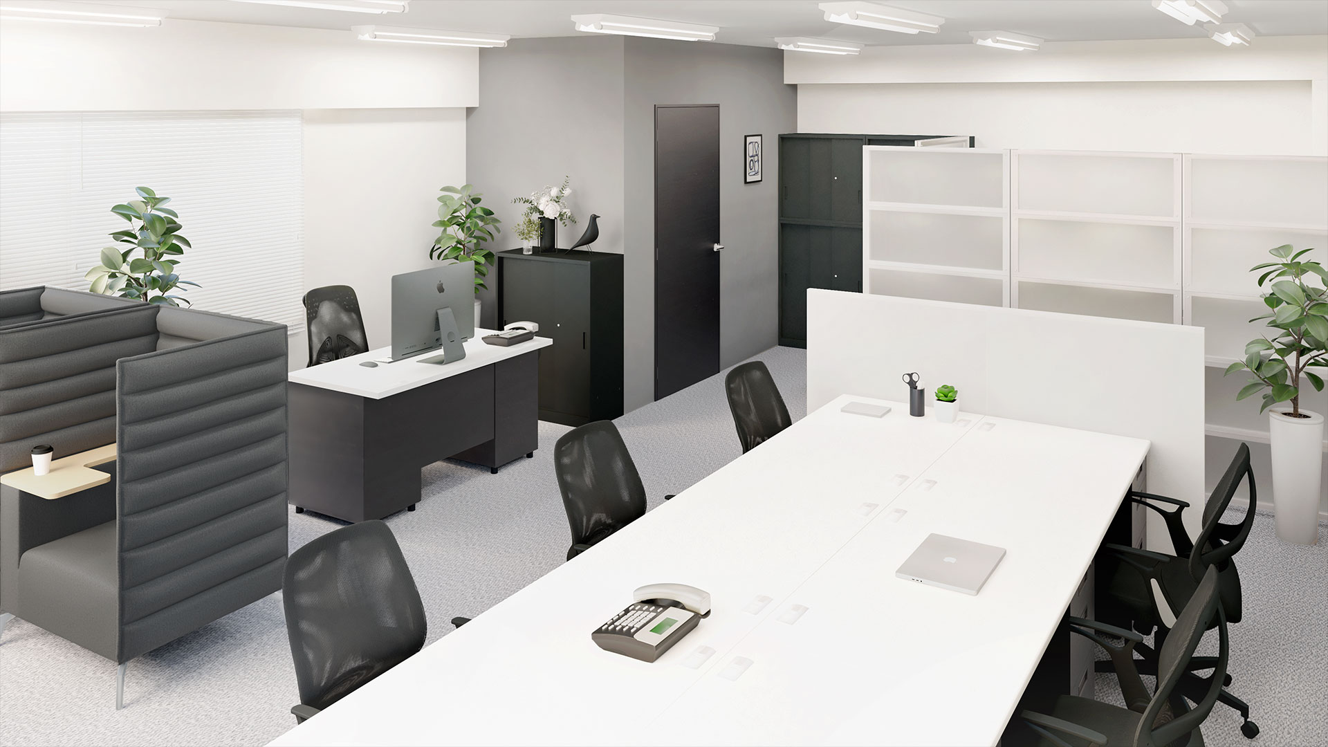 【約14坪・7人用】小規模で叶えるおしゃれで多機能なモノトーンオフィス - スタイルブック